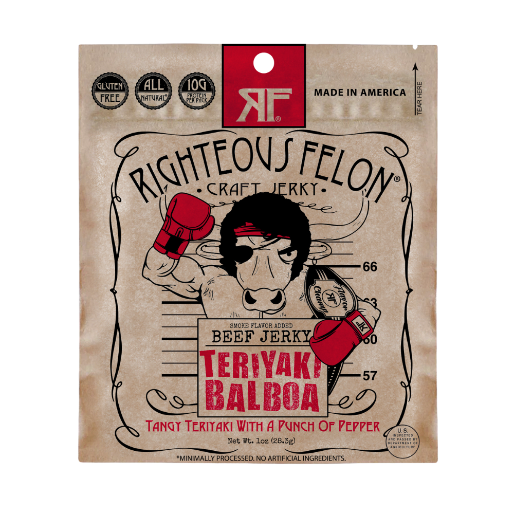 Teriyaki Balboa Beef Jerky 1oz (16ct) – Righteous Felon Craft Jerky